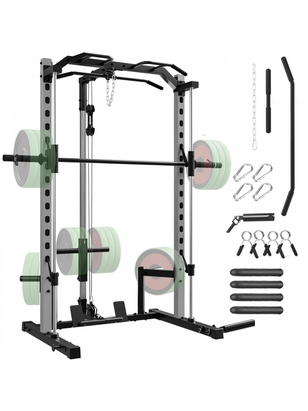 VIBESPARK Smith Machine Power Rack with Lat-Pull Down Pulley ...